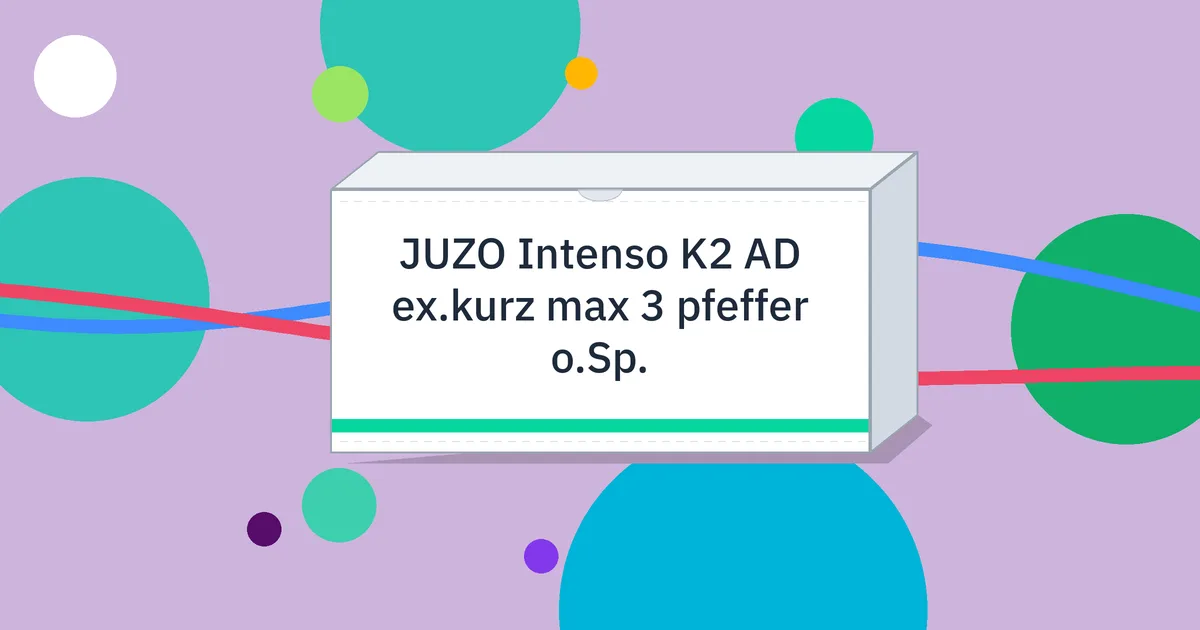 Symbolbild: Packung mit der Aufschrift JUZO Intenso K2 AD ex.kurz max 3 pfeffer o.Sp. (PZN 18617304) – Verfügbarkeit und Bezug in Apotheken in Frankfurt am Main