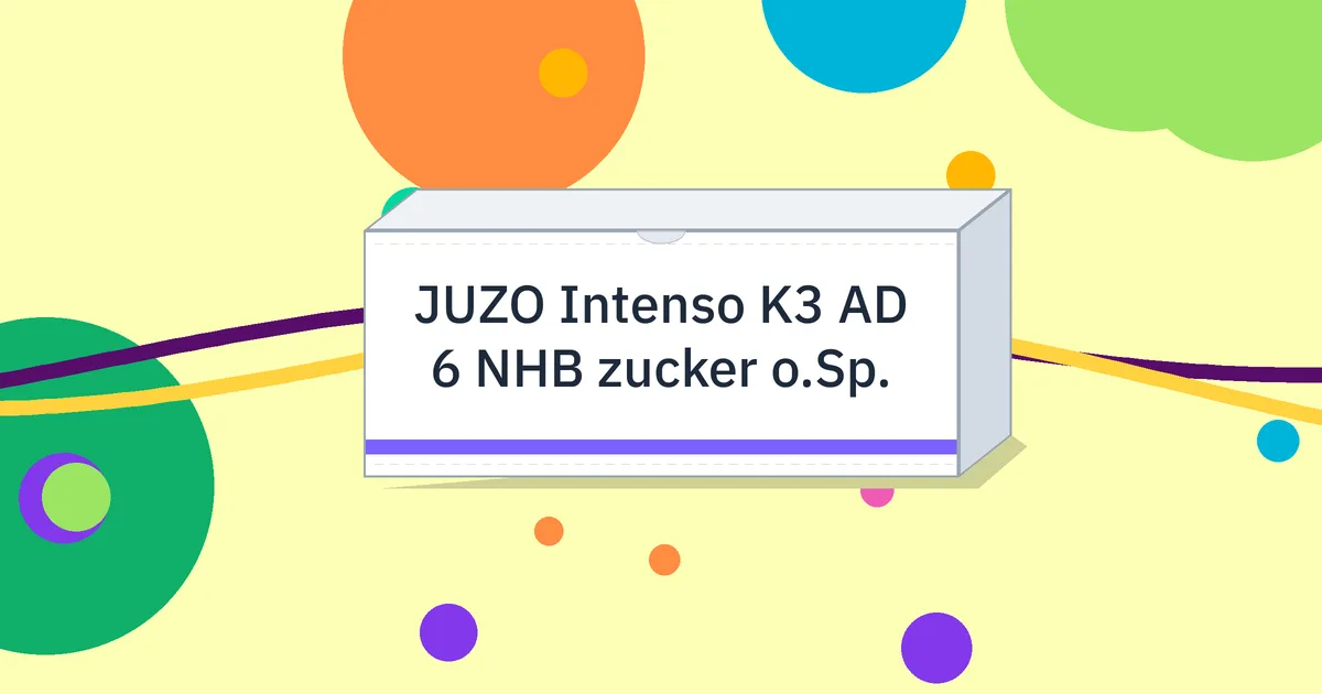 Symbolbild: Packung mit der Aufschrift JUZO Intenso K3 AD 6 NHB zucker o.Sp. (PZN 18641254) – Verfügbarkeit und Bezug in Apotheken in Frankfurt am Main