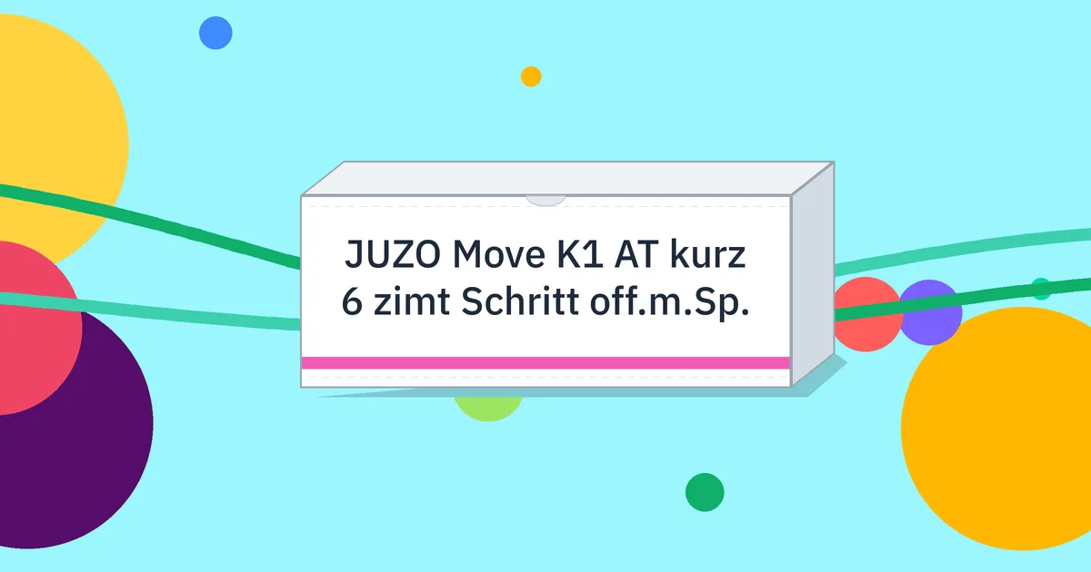 Symbolbild: Packung mit der Aufschrift JUZO Move K1 AT kurz 6 zimt Schritt off.m.Sp. (PZN 20665032) – Verfügbarkeit und Bezug in Apotheken in Frankfurt am Main