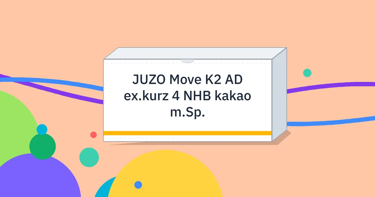 Symbolbild: Packung mit der Aufschrift JUZO Move K2 AD ex.kurz 4 NHB kakao m.Sp. (PZN 18541877) – Verfügbarkeit und Bezug in Apotheken in Frankfurt am Main