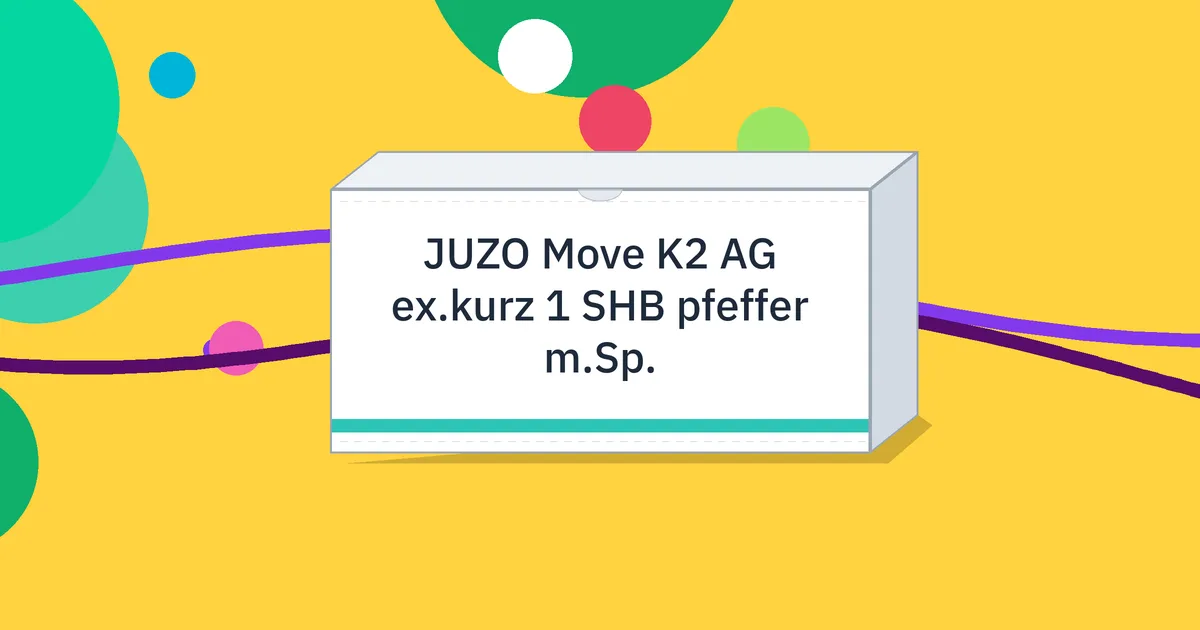 Symbolbild: Packung mit der Aufschrift JUZO Move K2 AG ex.kurz 1 SHB pfeffer m.Sp. (PZN 16651320) – Verfügbarkeit und Bezug in Apotheken in Frankfurt am Main