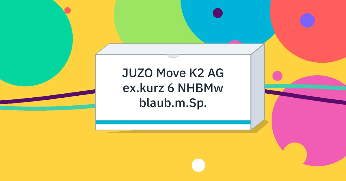 Symbolbild: Packung mit der Aufschrift JUZO Move K2 AG ex.kurz 6 NHBMw blaub.m.Sp. (PZN 18563028) – Verfügbarkeit und Bezug in Apotheken in Frankfurt am Main