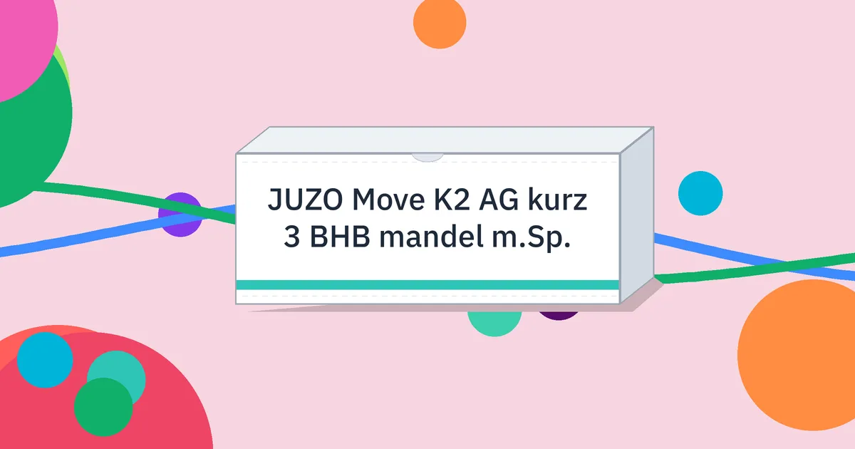 Symbolbild: Packung mit der Aufschrift JUZO Move K2 AG kurz 3 BHB mandel m.Sp. (PZN 16637656) – Verfügbarkeit und Bezug in Apotheken in Frankfurt am Main
