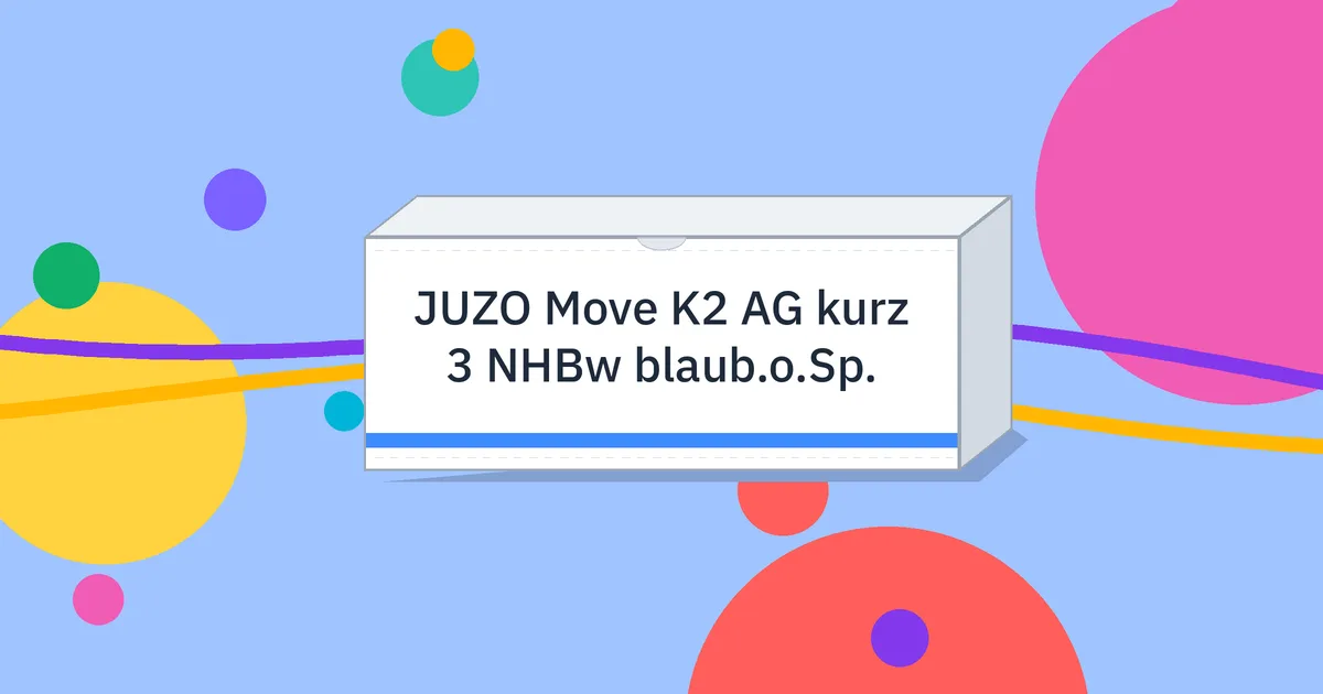 Symbolbild: Packung mit der Aufschrift JUZO Move K2 AG kurz 3 NHBw blaub.o.Sp. (PZN 18560567) – Verfügbarkeit und Bezug in Apotheken in Frankfurt am Main