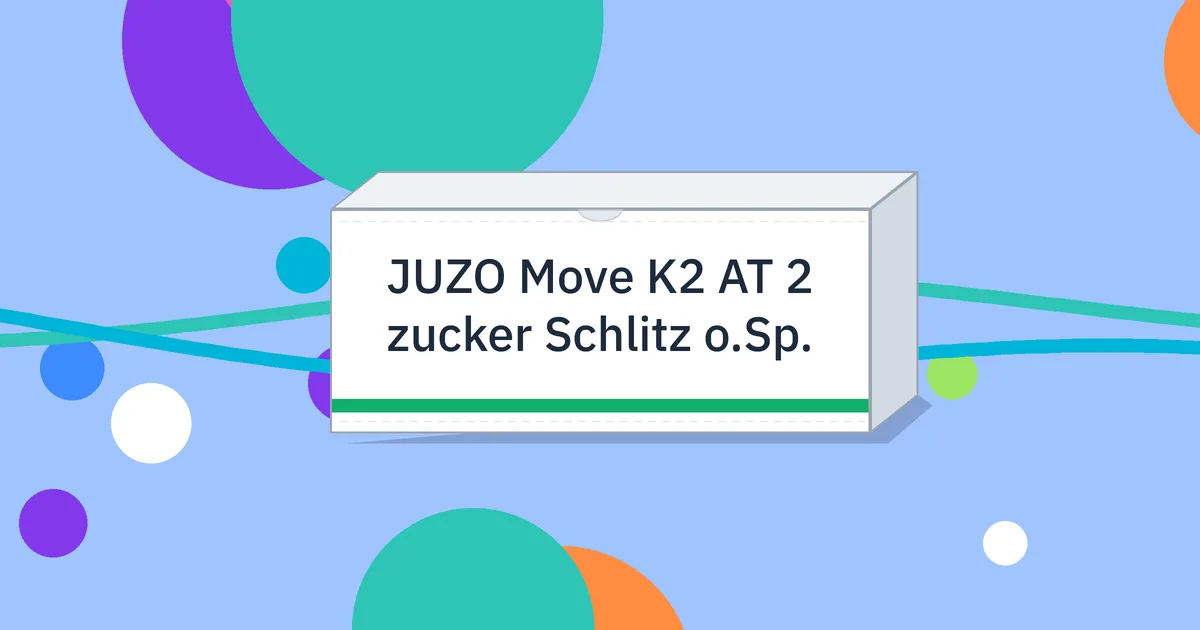 Symbolbild: Packung mit der Aufschrift JUZO Move K2 AT 2 zucker Schlitz o.Sp. (PZN 20669998) – Verfügbarkeit und Bezug in Apotheken in Frankfurt am Main