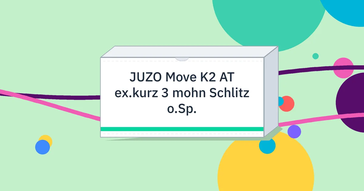 Symbolbild: Packung mit der Aufschrift JUZO Move K2 AT ex.kurz 3 mohn Schlitz o.Sp. (PZN 20673534) – Verfügbarkeit und Bezug in Apotheken in Frankfurt am Main
