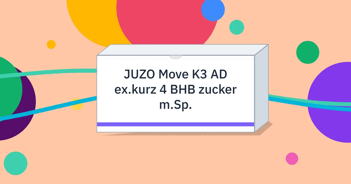 Symbolbild: Packung mit der Aufschrift JUZO Move K3 AD ex.kurz 4 BHB zucker m.Sp. (PZN 18569634) – Verfügbarkeit und Bezug in Apotheken in Frankfurt am Main