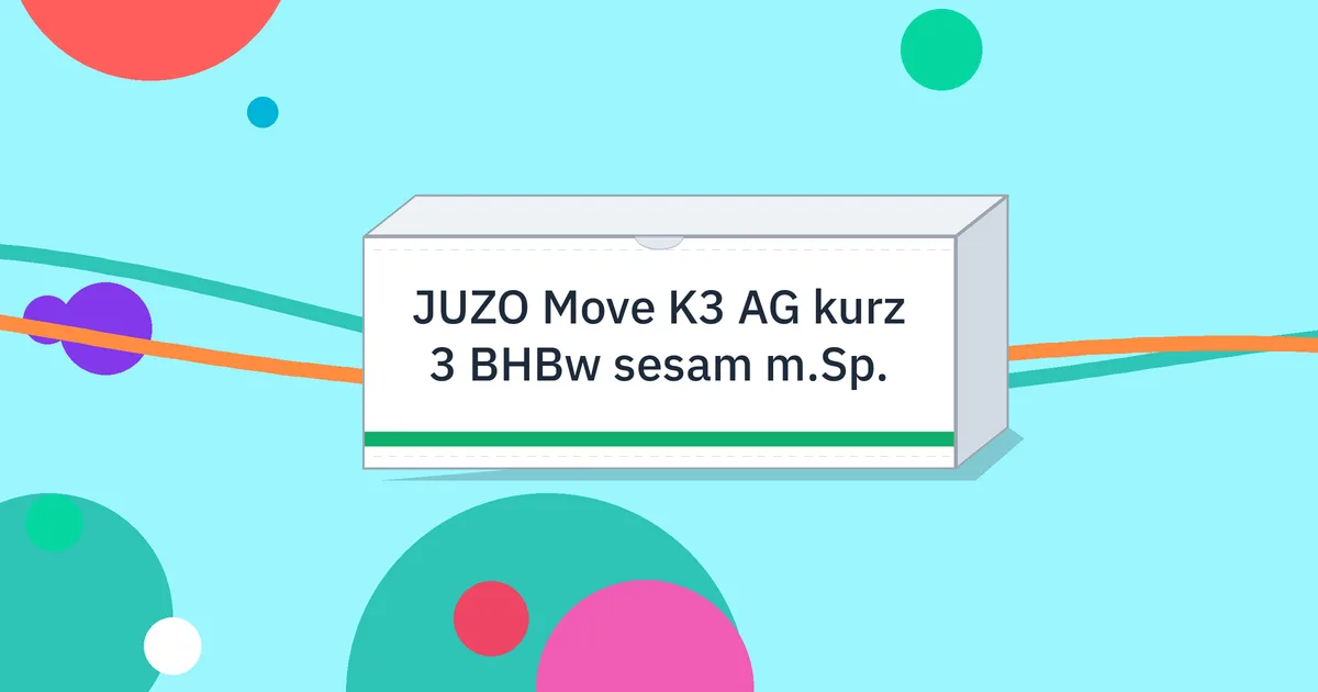 Symbolbild: Packung mit der Aufschrift JUZO Move K3 AG kurz 3 BHBw sesam m.Sp. (PZN 18579874) – Verfügbarkeit und Bezug in Apotheken in Frankfurt am Main