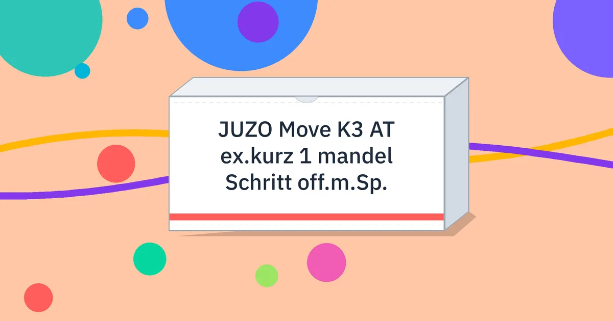 Symbolbild: Packung mit der Aufschrift JUZO Move K3 AT ex.kurz 1 mandel Schritt off.m.Sp. (PZN 20680675) – Verfügbarkeit und Bezug in Apotheken in Frankfurt am Main