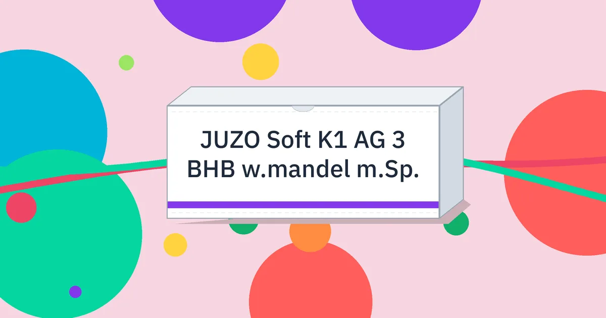 Symbolbild: Packung mit der Aufschrift JUZO Soft K1 AG 3 BHB w.mandel m.Sp. (PZN 14836972) – Verfügbarkeit und Bezug in Apotheken in Frankfurt am Main