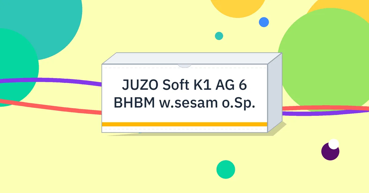 Symbolbild: Packung mit der Aufschrift JUZO Soft K1 AG 6 BHBM w.sesam o.Sp. (PZN 14864885) – Verfügbarkeit und Bezug in Apotheken in Frankfurt am Main