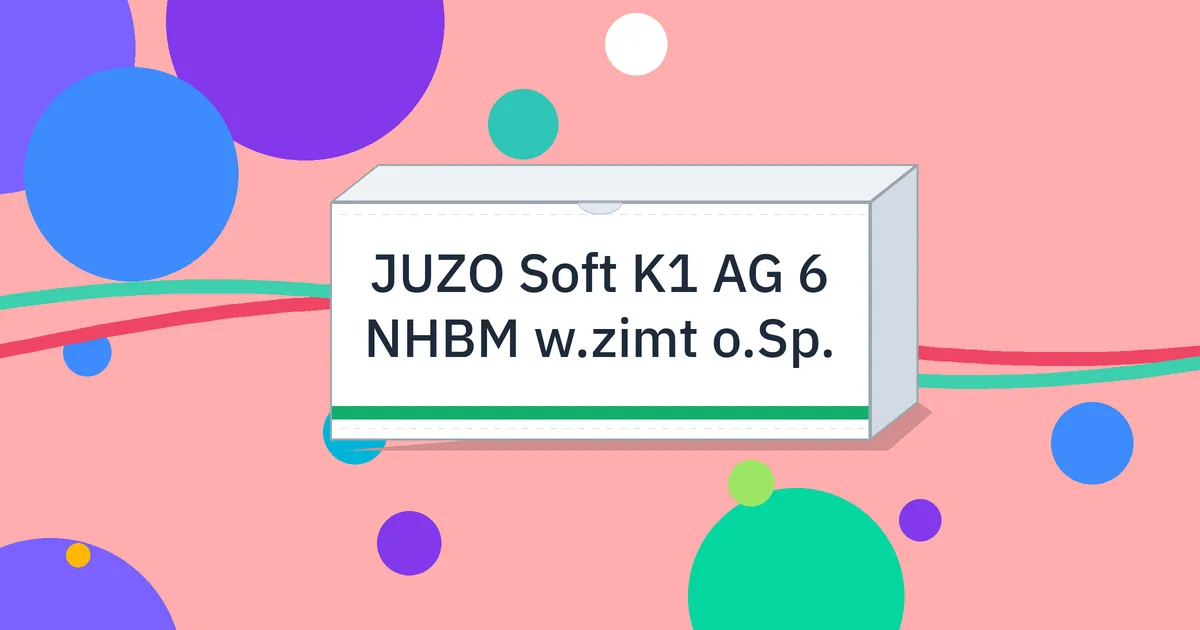 Symbolbild: Packung mit der Aufschrift JUZO Soft K1 AG 6 NHBM w.zimt o.Sp. (PZN 14999042) – Verfügbarkeit und Bezug in Apotheken in Frankfurt am Main