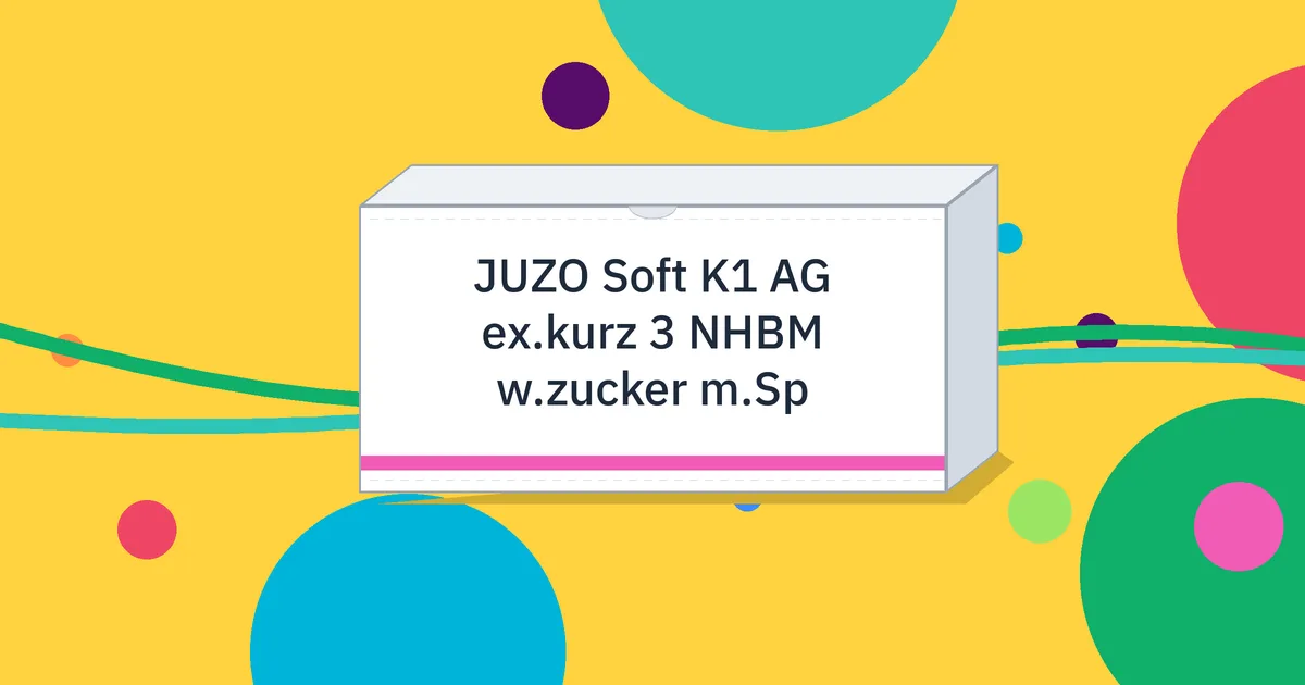 Symbolbild: Packung mit der Aufschrift JUZO Soft K1 AG ex.kurz 3 NHBM w.zucker m.Sp (PZN 15017526) – Verfügbarkeit und Bezug in Apotheken in Frankfurt am Main