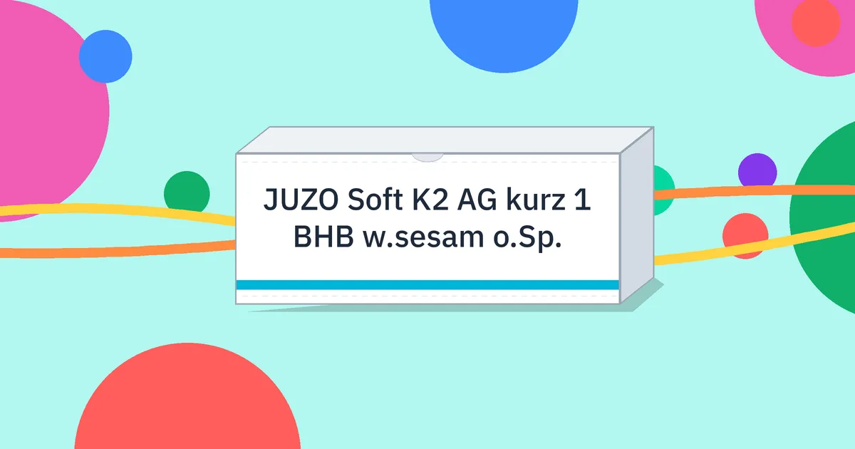 Symbolbild: Packung mit der Aufschrift JUZO Soft K2 AG kurz 1 BHB w.sesam o.Sp. (PZN 14842642) – Verfügbarkeit und Bezug in Apotheken in Frankfurt am Main