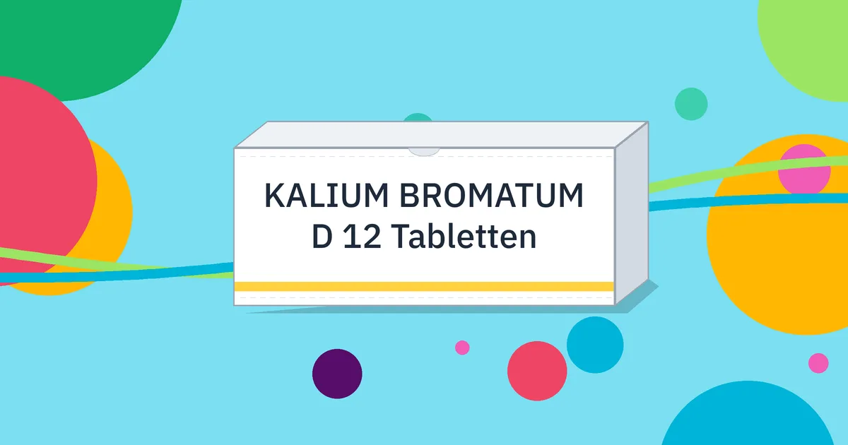 Symbolbild: Packung mit der Aufschrift KALIUM BROMATUM D 12 Tabletten (PZN 02632187) – Verfügbarkeit und Bezug in Apotheken in Frankfurt am Main