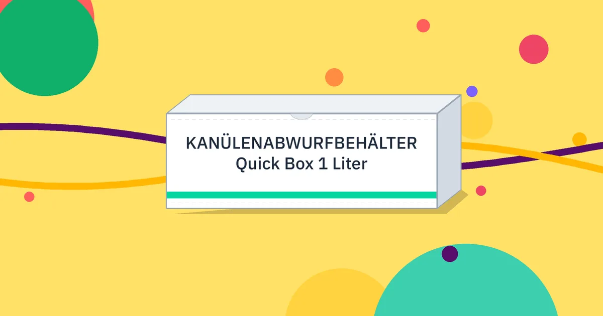 Symbolbild: Packung mit der Aufschrift KANÜLENABWURFBEHÄLTER Quick Box 1 Liter (PZN 08909709) – Verfügbarkeit und Bezug in Apotheken in Frankfurt am Main