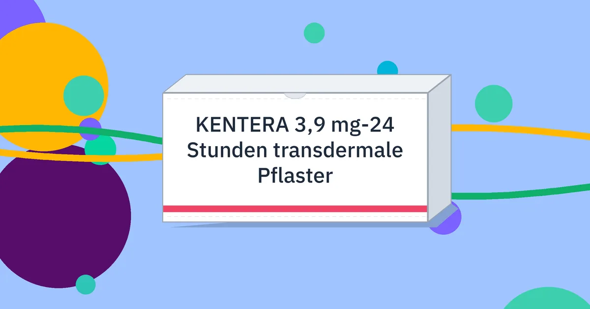 Symbolbild: Packung mit der Aufschrift KENTERA 3,9 mg-24 Stunden transdermale Pflaster (PZN 15382154) – Verfügbarkeit und Bezug in Apotheken in Frankfurt am Main