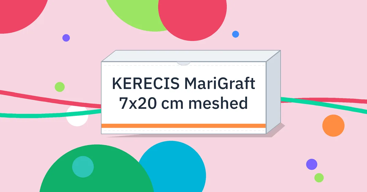 Symbolbild: Packung mit der Aufschrift KERECIS MariGraft 7x20 cm meshed (PZN 20521480) – Verfügbarkeit und Bezug in Apotheken in Frankfurt am Main