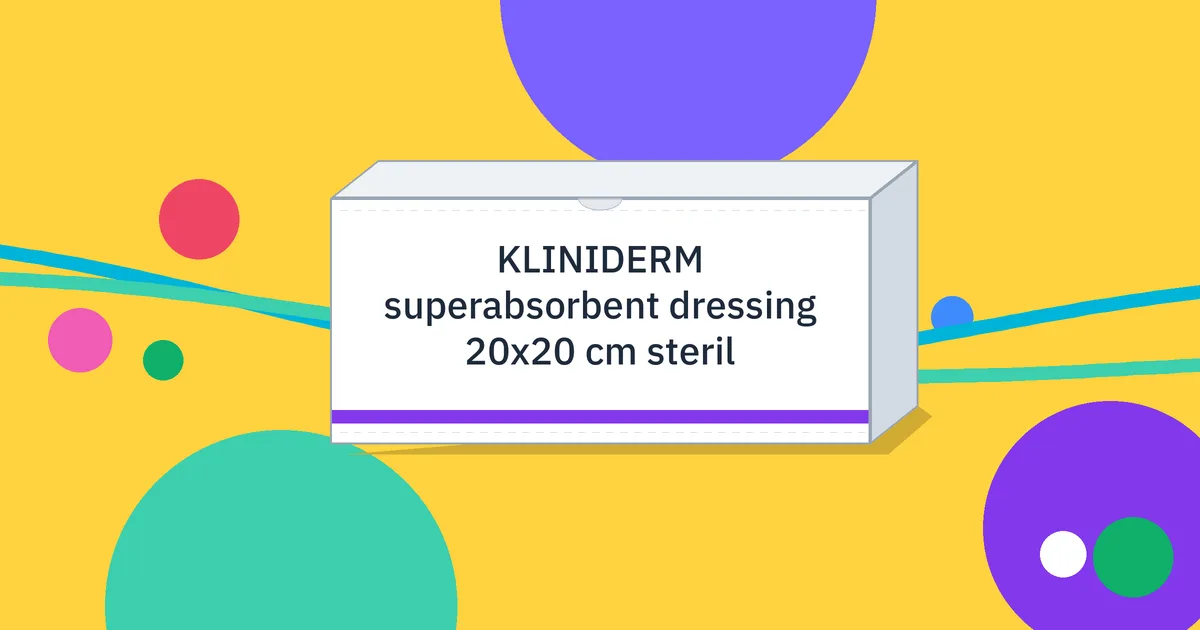 Symbolbild: Packung mit der Aufschrift KLINIDERM superabsorbent dressing 20x20 cm steril (PZN 13154377) – Verfügbarkeit und Bezug in Apotheken in Frankfurt am Main