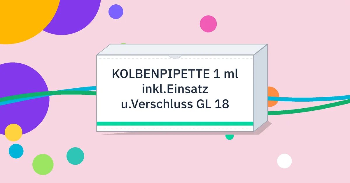 Symbolbild: Packung mit der Aufschrift KOLBENPIPETTE 1 ml inkl.Einsatz u.Verschluss GL 18 (PZN 19177876) – Verfügbarkeit und Bezug in Apotheken in Frankfurt am Main
