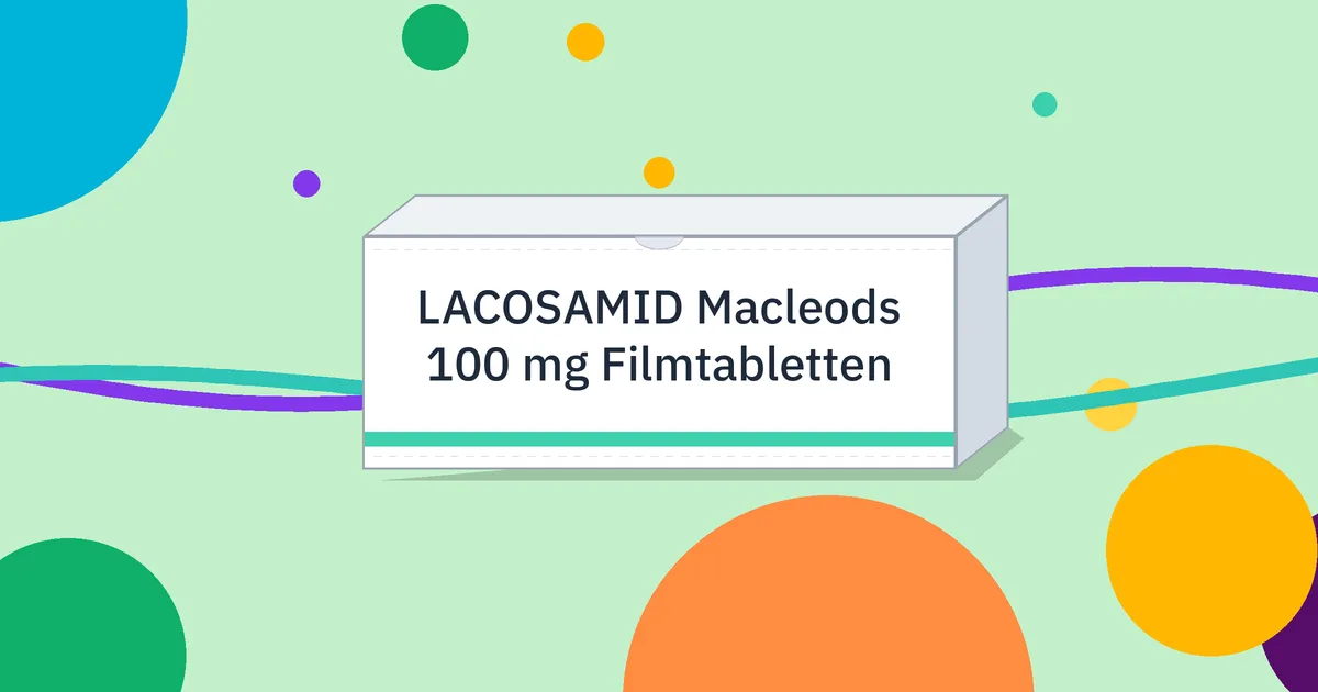 Symbolbild: Packung mit der Aufschrift LACOSAMID Macleods 100 mg Filmtabletten (PZN 18439162) – Verfügbarkeit und Bezug in Apotheken in Frankfurt am Main