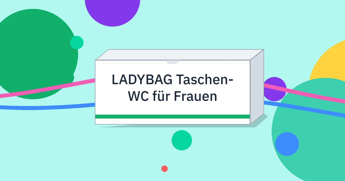 Symbolbild: Packung mit der Aufschrift LADYBAG Taschen-WC für Frauen (PZN 00647405) – Verfügbarkeit und Bezug in Apotheken in Frankfurt am Main