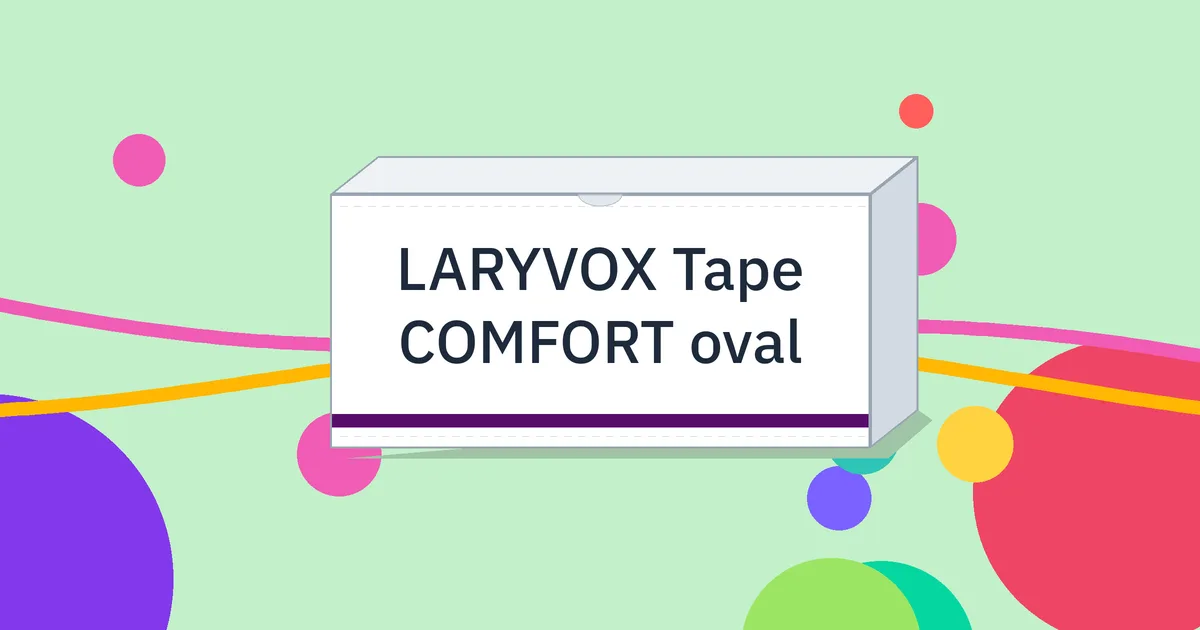 Symbolbild: Packung mit der Aufschrift LARYVOX Tape COMFORT oval (PZN 03893211) – Verfügbarkeit und Bezug in Apotheken in Frankfurt am Main