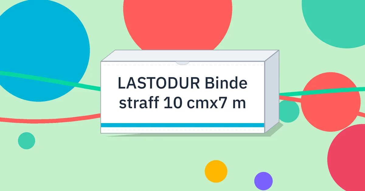 Symbolbild: Packung mit der Aufschrift LASTODUR Binde straff 10 cmx7 m (PZN 19469490) – Verfügbarkeit und Bezug in Apotheken in Frankfurt am Main