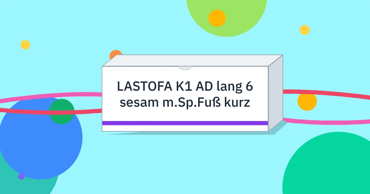 Symbolbild: Packung mit der Aufschrift LASTOFA K1 AD lang 6 sesam m.Sp.Fuß kurz (PZN 13788225) – Verfügbarkeit und Bezug in Apotheken in Frankfurt am Main