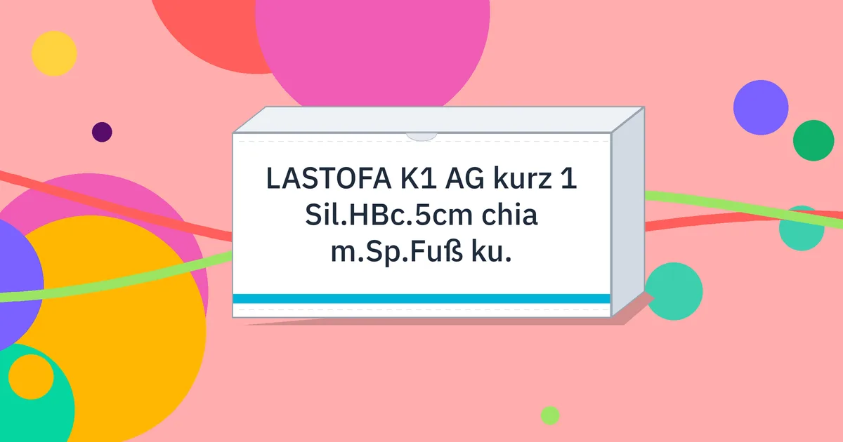 Symbolbild: Packung mit der Aufschrift LASTOFA K1 AG kurz 1 Sil.HBc.5cm chia m.Sp.Fuß ku. (PZN 13788515) – Verfügbarkeit und Bezug in Apotheken in Frankfurt am Main