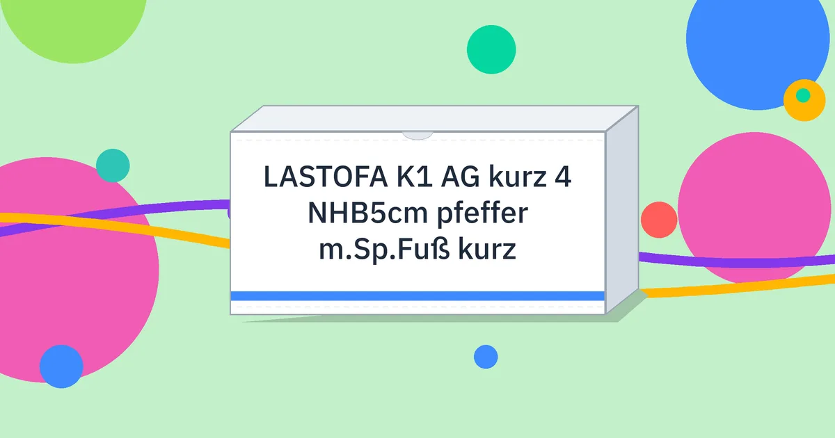 Symbolbild: Packung mit der Aufschrift LASTOFA K1 AG kurz 4 NHB5cm pfeffer m.Sp.Fuß kurz (PZN 13792675) – Verfügbarkeit und Bezug in Apotheken in Frankfurt am Main