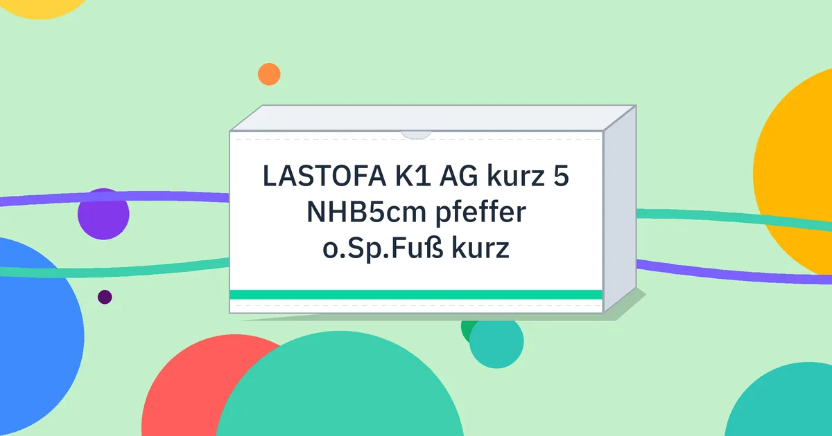 Symbolbild: Packung mit der Aufschrift LASTOFA K1 AG kurz 5 NHB5cm pfeffer o.Sp.Fuß kurz (PZN 13793812) – Verfügbarkeit und Bezug in Apotheken in Frankfurt am Main