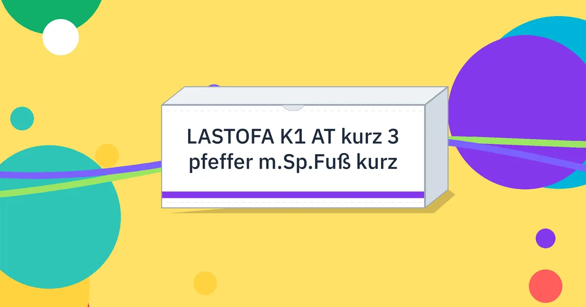 Symbolbild: Packung mit der Aufschrift LASTOFA K1 AT kurz 3 pfeffer m.Sp.Fuß kurz (PZN 13796058) – Verfügbarkeit und Bezug in Apotheken in Frankfurt am Main