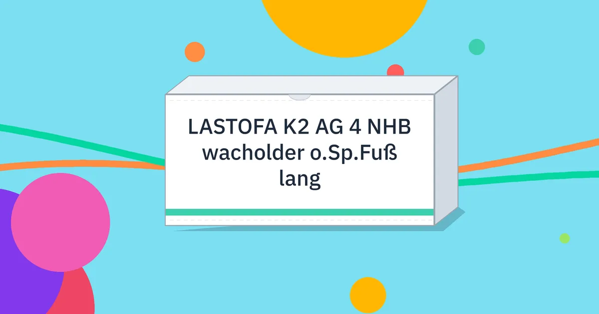 Symbolbild: Packung mit der Aufschrift LASTOFA K2 AG 4 NHB wacholder o.Sp.Fuß lang (PZN 14149958) – Verfügbarkeit und Bezug in Apotheken in Frankfurt am Main