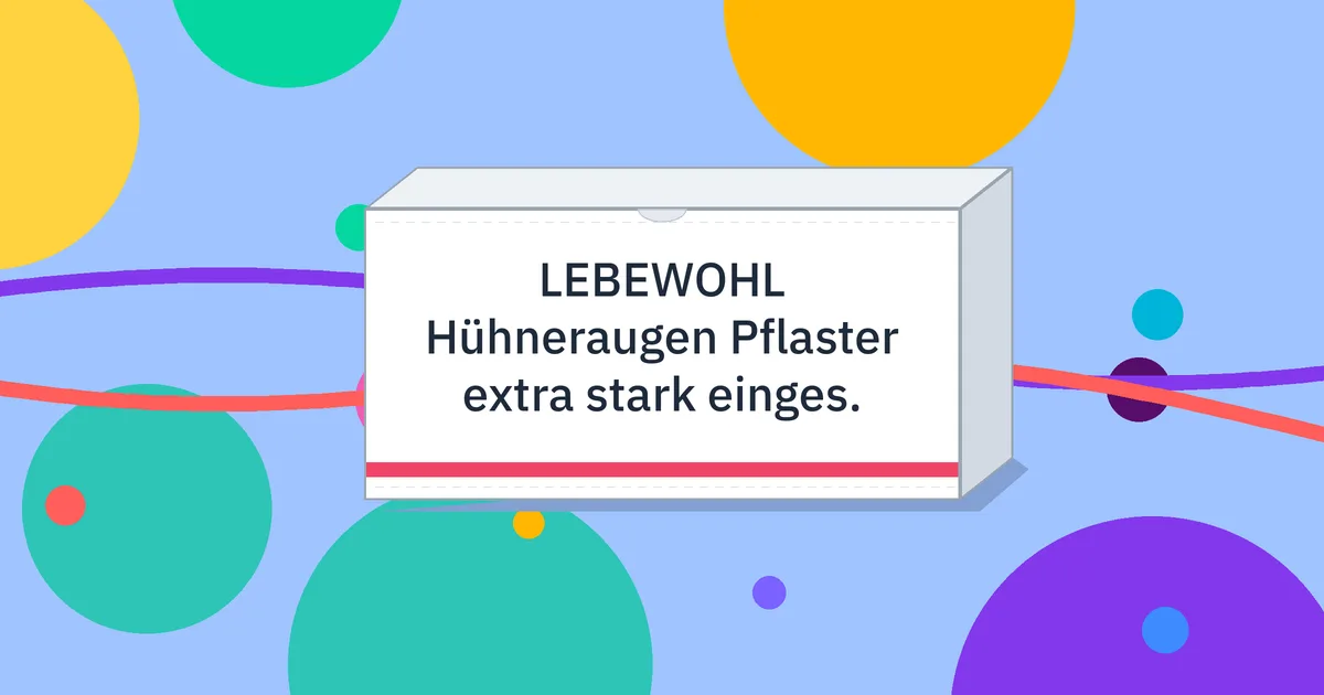 Symbolbild: Packung mit der Aufschrift LEBEWOHL Hühneraugen Pflaster extra stark einges. (PZN 07798053) – Verfügbarkeit und Bezug in Apotheken in Frankfurt am Main