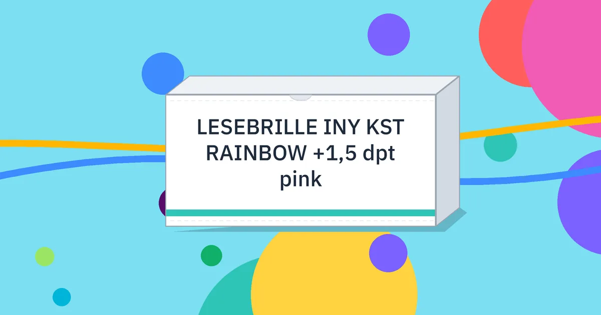 Symbolbild: Packung mit der Aufschrift LESEBRILLE INY KST RAINBOW +1,5 dpt pink (PZN 19941225) – Verfügbarkeit und Bezug in Apotheken in Frankfurt am Main