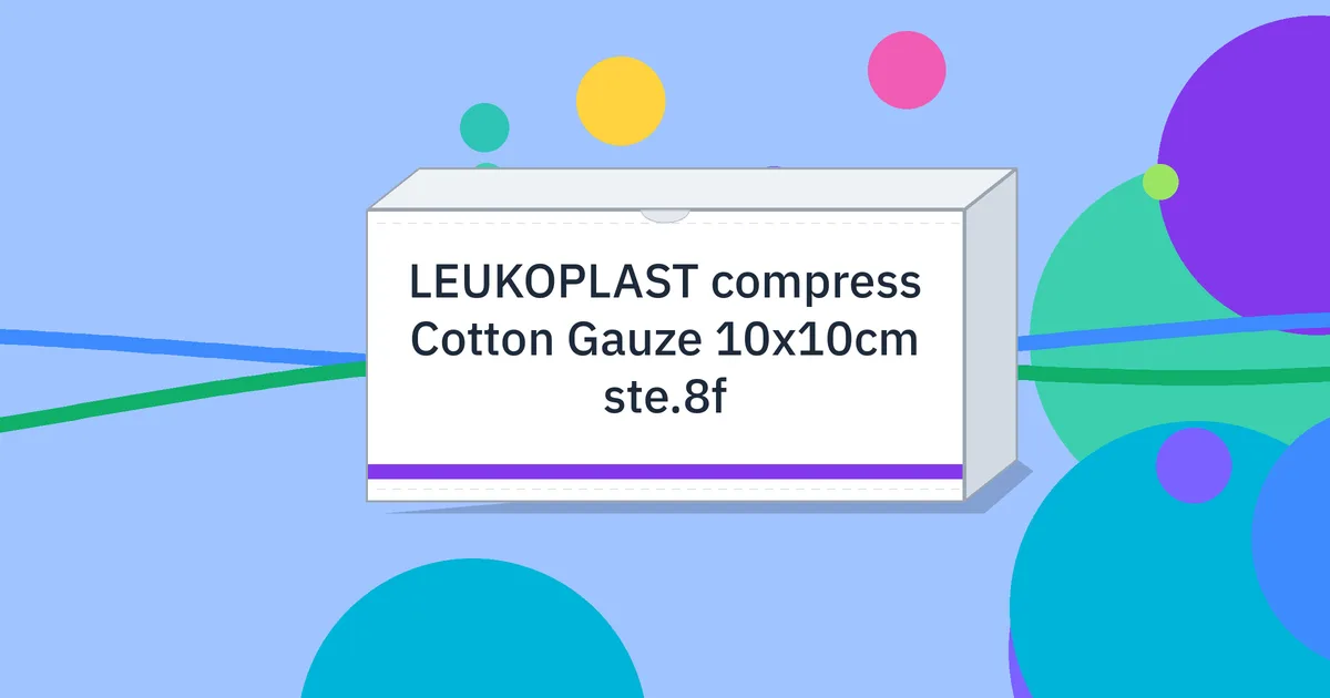 Symbolbild: Packung mit der Aufschrift LEUKOPLAST compress Cotton Gauze 10x10cm ste.8f (PZN 19531272) – Verfügbarkeit und Bezug in Apotheken in Frankfurt am Main