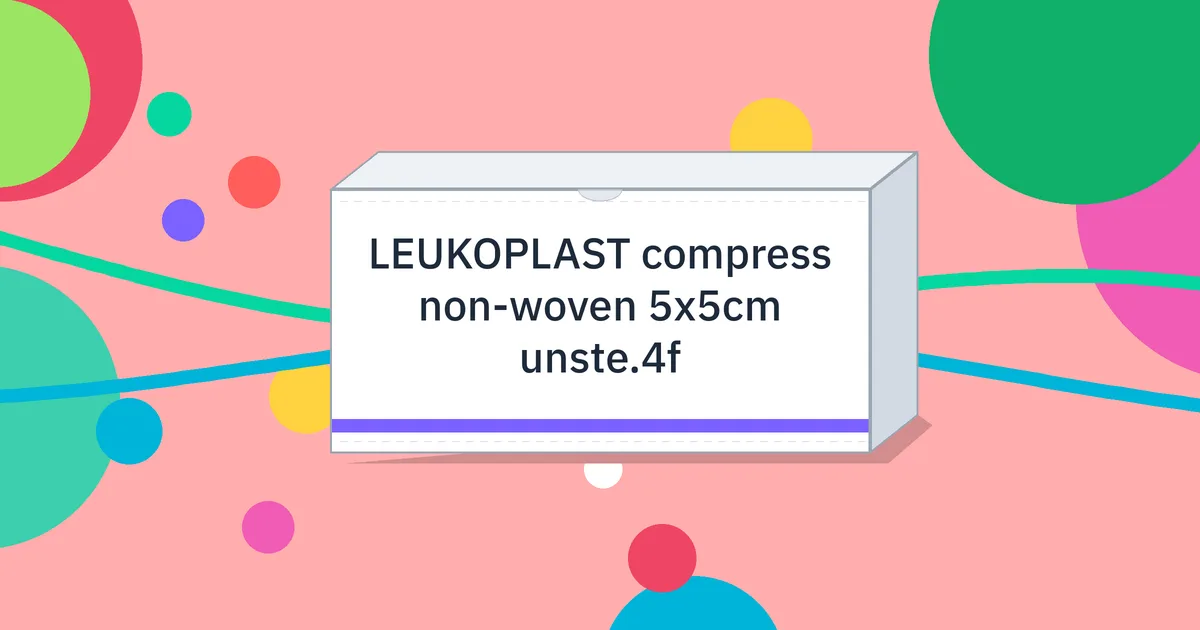 Symbolbild: Packung mit der Aufschrift LEUKOPLAST compress non-woven 5x5cm unste.4f (PZN 19064379) – Verfügbarkeit und Bezug in Apotheken in Frankfurt am Main
