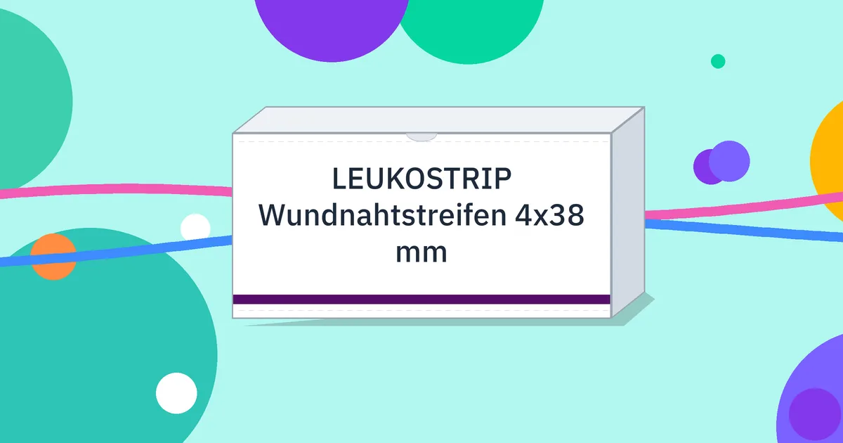 Symbolbild: Packung mit der Aufschrift LEUKOSTRIP Wundnahtstreifen 4x38 mm (PZN 19701685) – Verfügbarkeit und Bezug in Apotheken in Frankfurt am Main