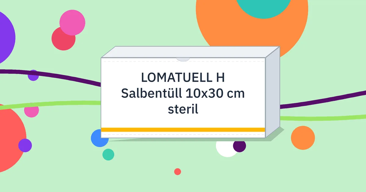 Symbolbild: Packung mit der Aufschrift LOMATUELL H Salbentüll 10x30 cm steril (PZN 01908291) – Verfügbarkeit und Bezug in Apotheken in Frankfurt am Main