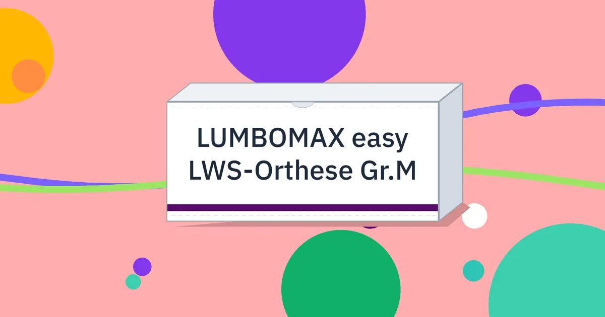 Symbolbild: Packung mit der Aufschrift LUMBOMAX easy LWS-Orthese Gr.M (PZN 11097706) – Verfügbarkeit und Bezug in Apotheken in Frankfurt am Main