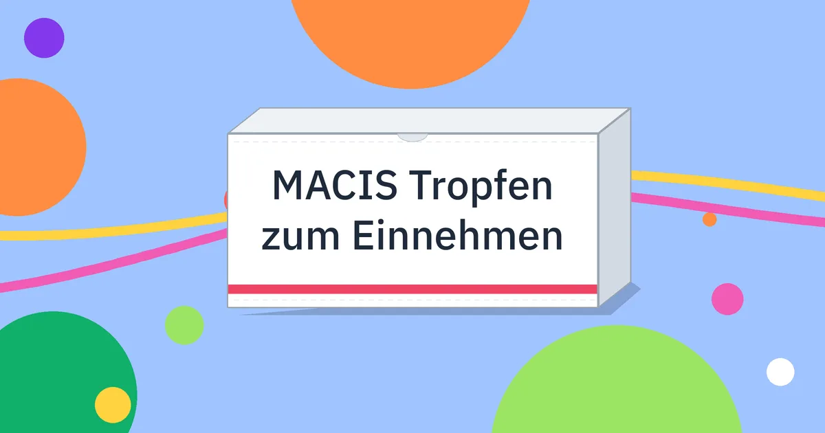 Symbolbild: Packung mit der Aufschrift MACIS Tropfen zum Einnehmen (PZN 11866984) – Verfügbarkeit und Bezug in Apotheken in Frankfurt am Main
