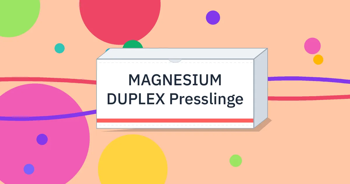Symbolbild: Packung mit der Aufschrift MAGNESIUM DUPLEX Presslinge (PZN 14040463) – Verfügbarkeit und Bezug in Apotheken in Frankfurt am Main