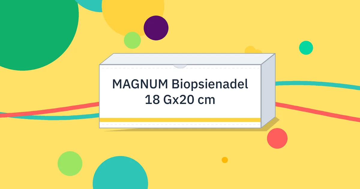 Symbolbild: Packung mit der Aufschrift MAGNUM Biopsienadel 18 Gx20 cm (PZN 03405884) – Verfügbarkeit und Bezug in Apotheken in Frankfurt am Main