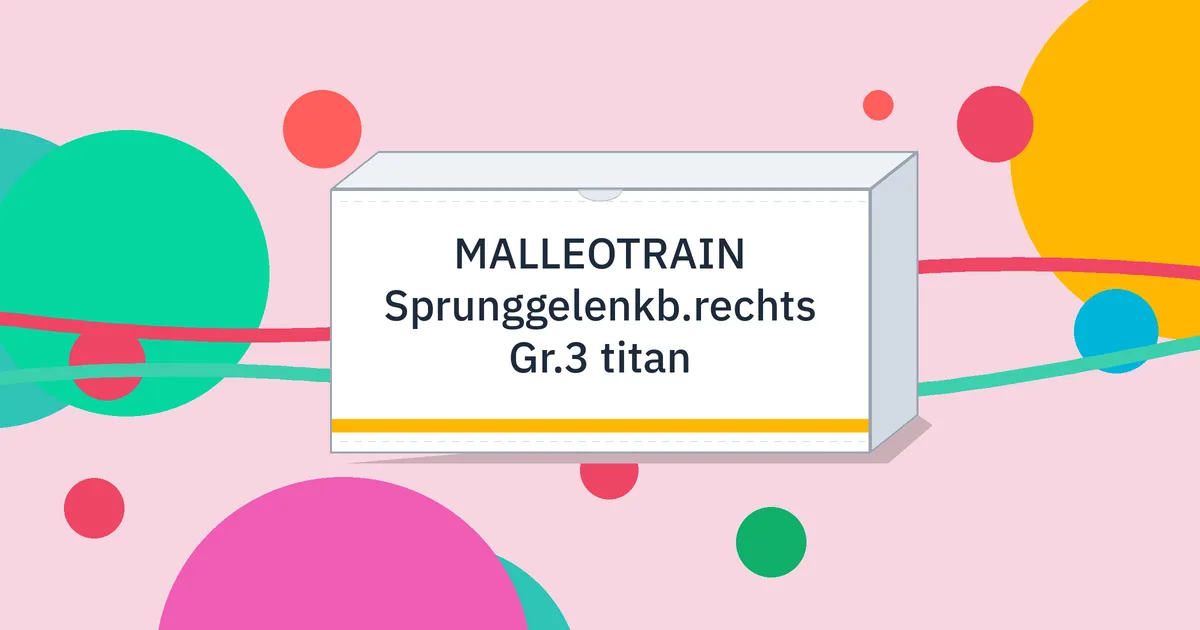 Symbolbild: Packung mit der Aufschrift MALLEOTRAIN Sprunggelenkb.rechts Gr.3 titan (PZN 01284063) – Verfügbarkeit und Bezug in Apotheken in Frankfurt am Main