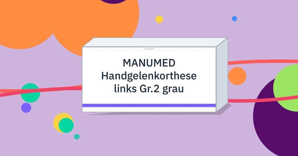 Symbolbild: Packung mit der Aufschrift MANUMED Handgelenkorthese links Gr.2 grau (PZN 07614432) – Verfügbarkeit und Bezug in Apotheken in Frankfurt am Main