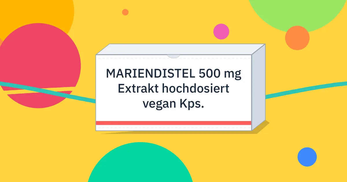 Symbolbild: Packung mit der Aufschrift MARIENDISTEL 500 mg Extrakt hochdosiert vegan Kps. (PZN 15398037) – Verfügbarkeit und Bezug in Apotheken in Frankfurt am Main