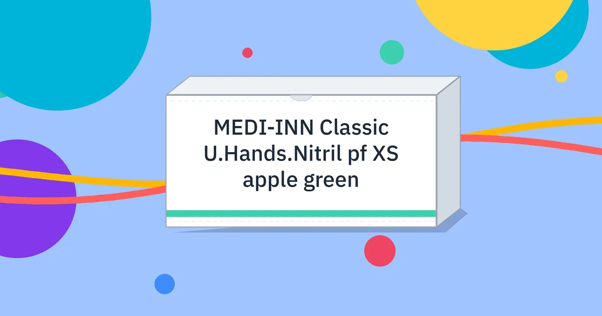 Symbolbild: Packung mit der Aufschrift MEDI-INN Classic U.Hands.Nitril pf XS apple green (PZN 18445197) – Verfügbarkeit und Bezug in Apotheken in Frankfurt am Main