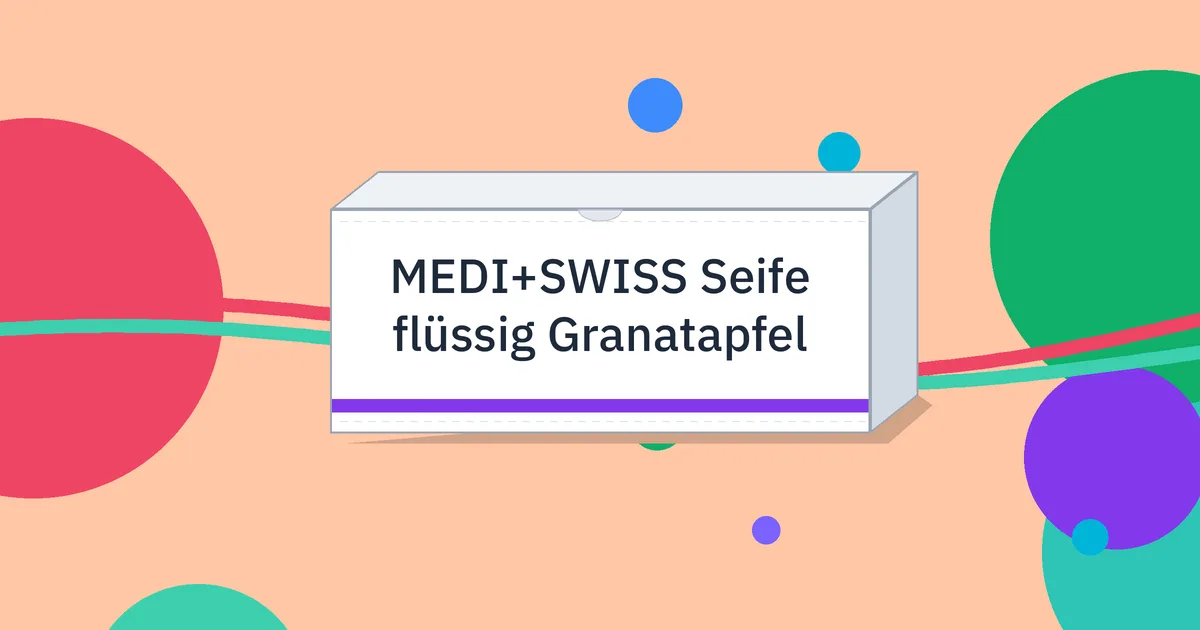 Symbolbild: Packung mit der Aufschrift MEDI+SWISS Seife flüssig Granatapfel (PZN 20649553) – Verfügbarkeit und Bezug in Apotheken in Frankfurt am Main