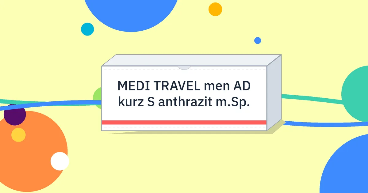 Symbolbild: Packung mit der Aufschrift MEDI TRAVEL men AD kurz S anthrazit m.Sp. (PZN 15198120) – Verfügbarkeit und Bezug in Apotheken in Frankfurt am Main